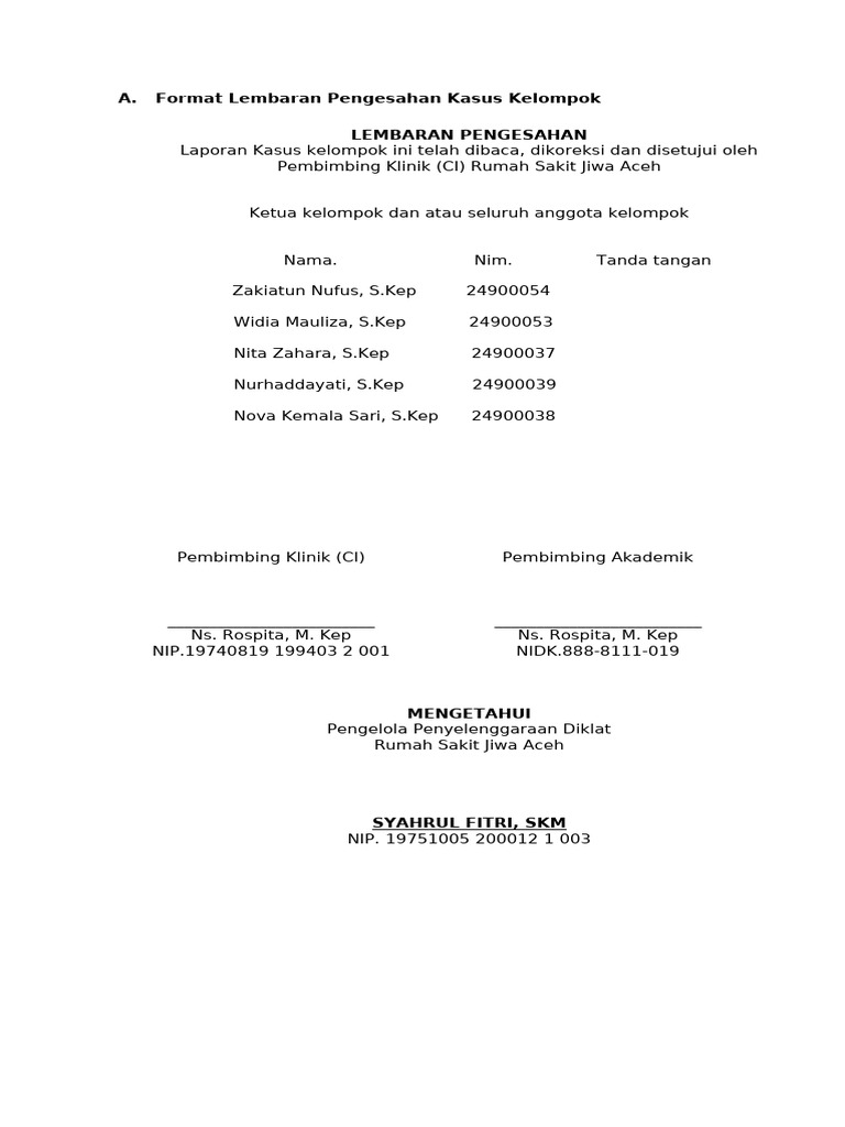 Format Lembaran Pengesahan Tugas - Praktik Profesi | PDF
