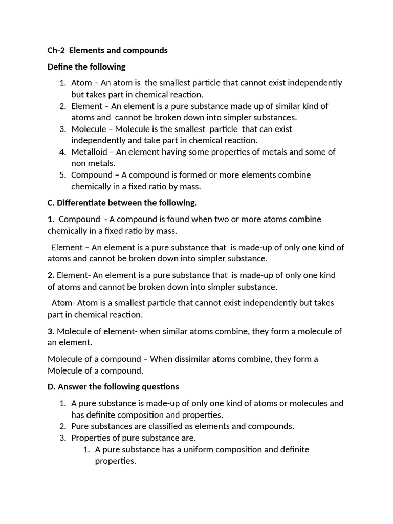6th Chem ch-2 Icse | PDF | Chemical Substances | Chemical Compounds