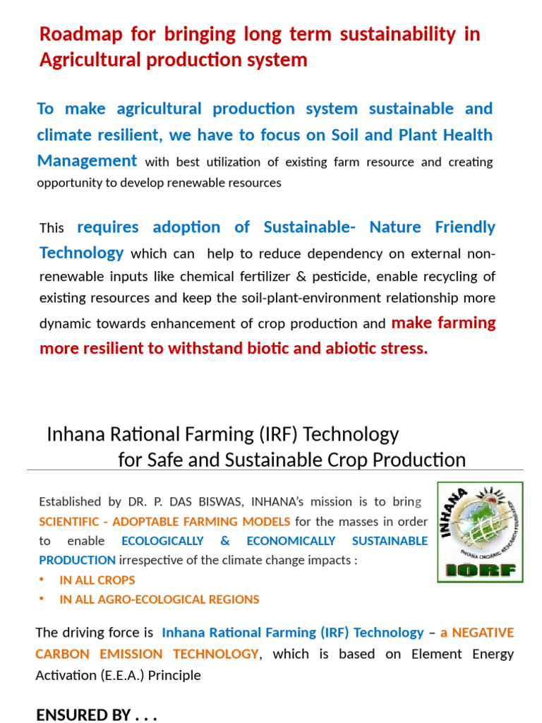 Roadmap For Bringing Long Term Sustainability in Agricultural ...
