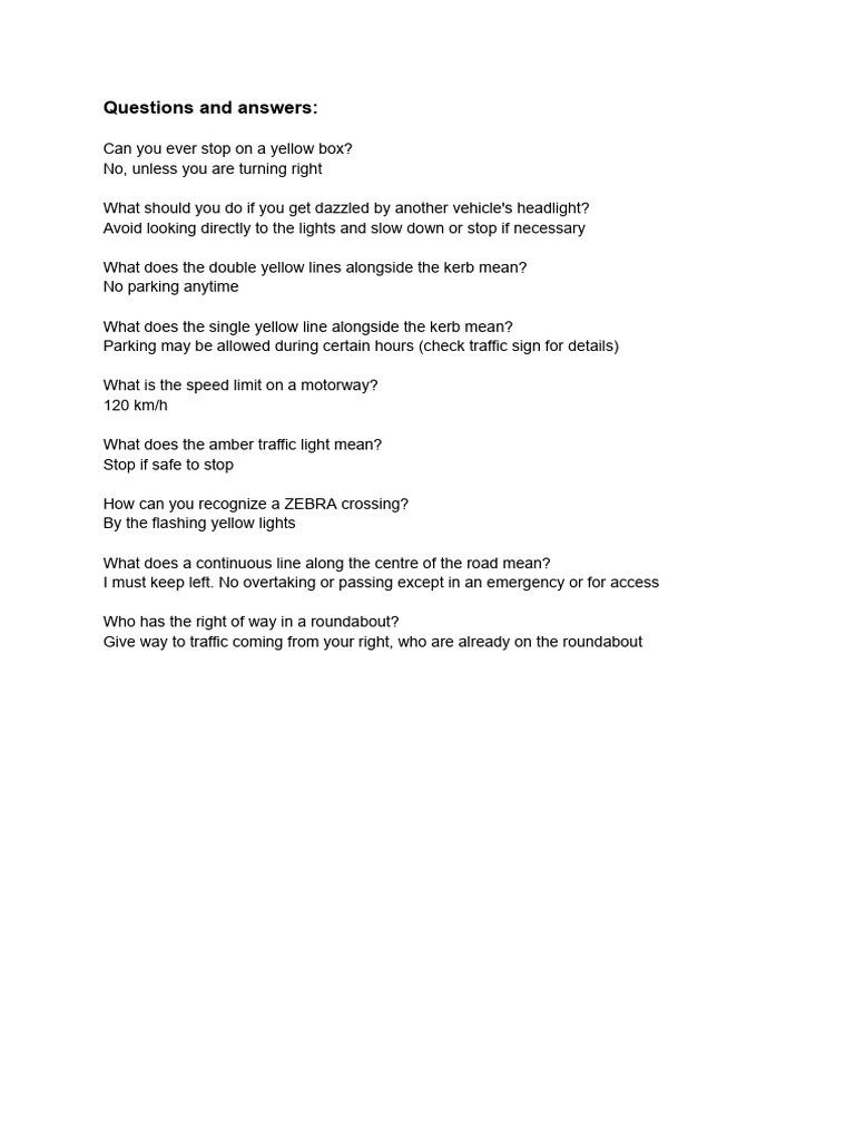 Road Signs and Driving Test Q&A | PDF | Computers | Technology ...