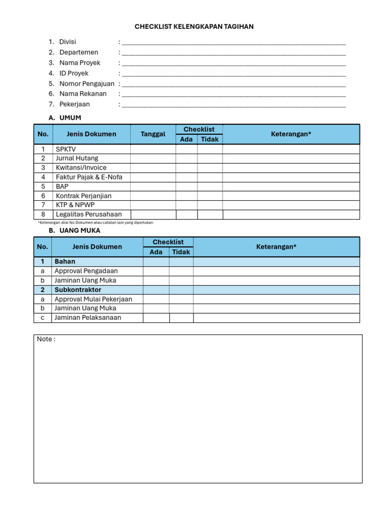 Draft - Checklist Kelengkapan Tagihan | PDF