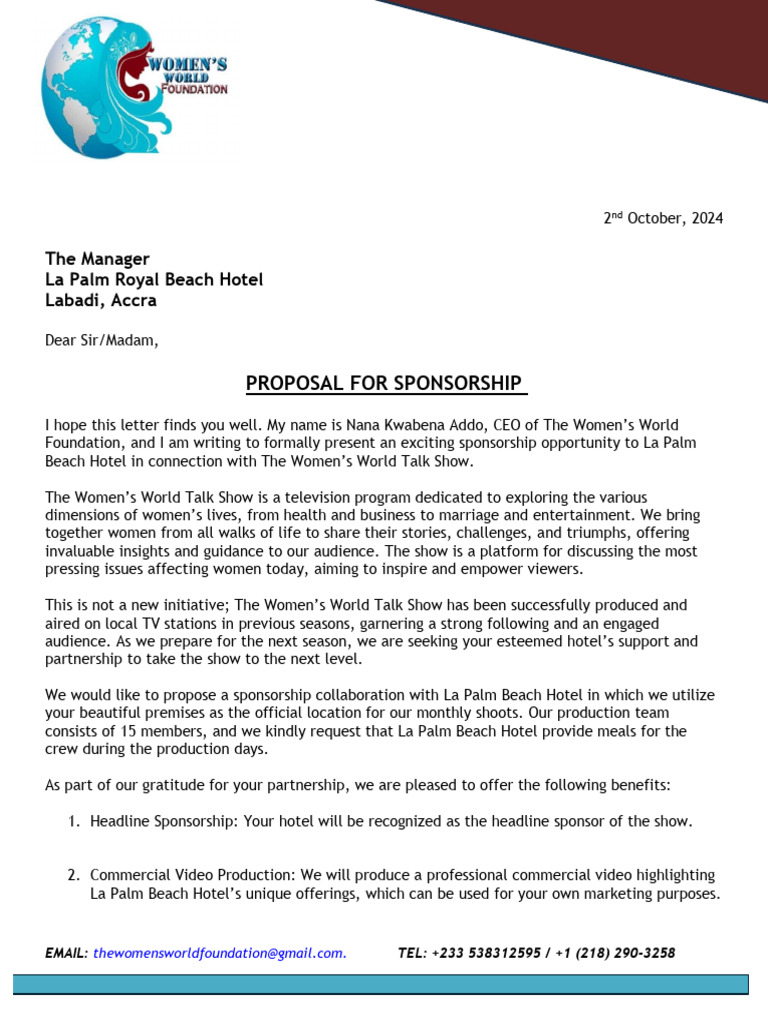 La Palm Royal Beach Hotel Sponsorship Letter | PDF | Business