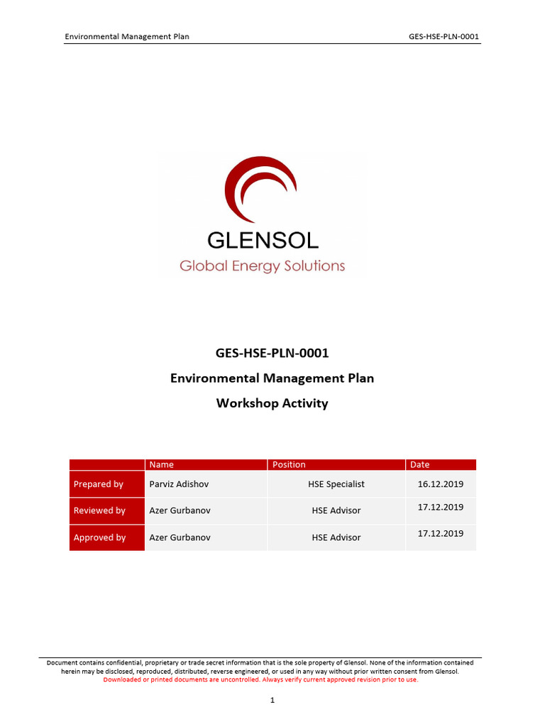 Environmental Management Plan (Glensol) | PDF | Waste | Exhaust Gas
