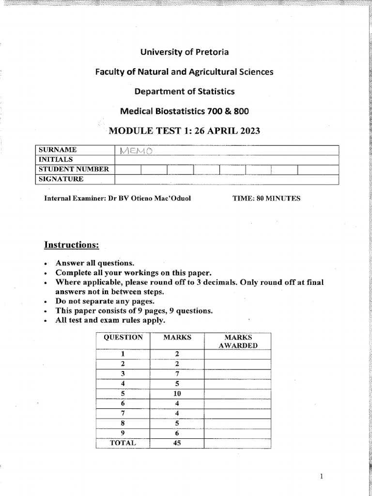 Module Test 1 Memo - MBS | PDF