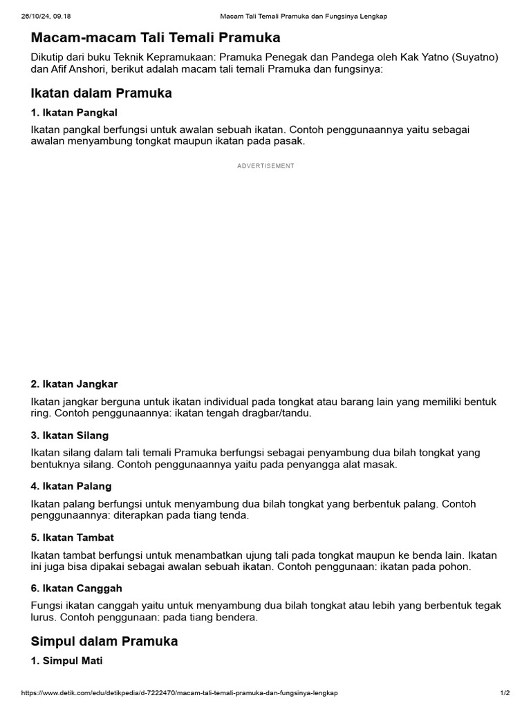 Macam Tali Temali Pramuka Dan Fungsinya Lengkap | PDF