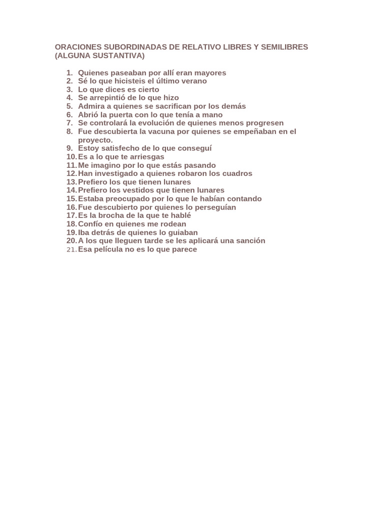 Oraciones Subordinadas de Relativo | PDF