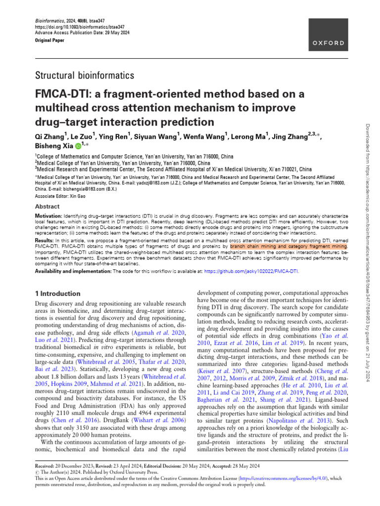FMCA-DTI A Fragment-Oriented Method Based On A | PDF | Receiver ...