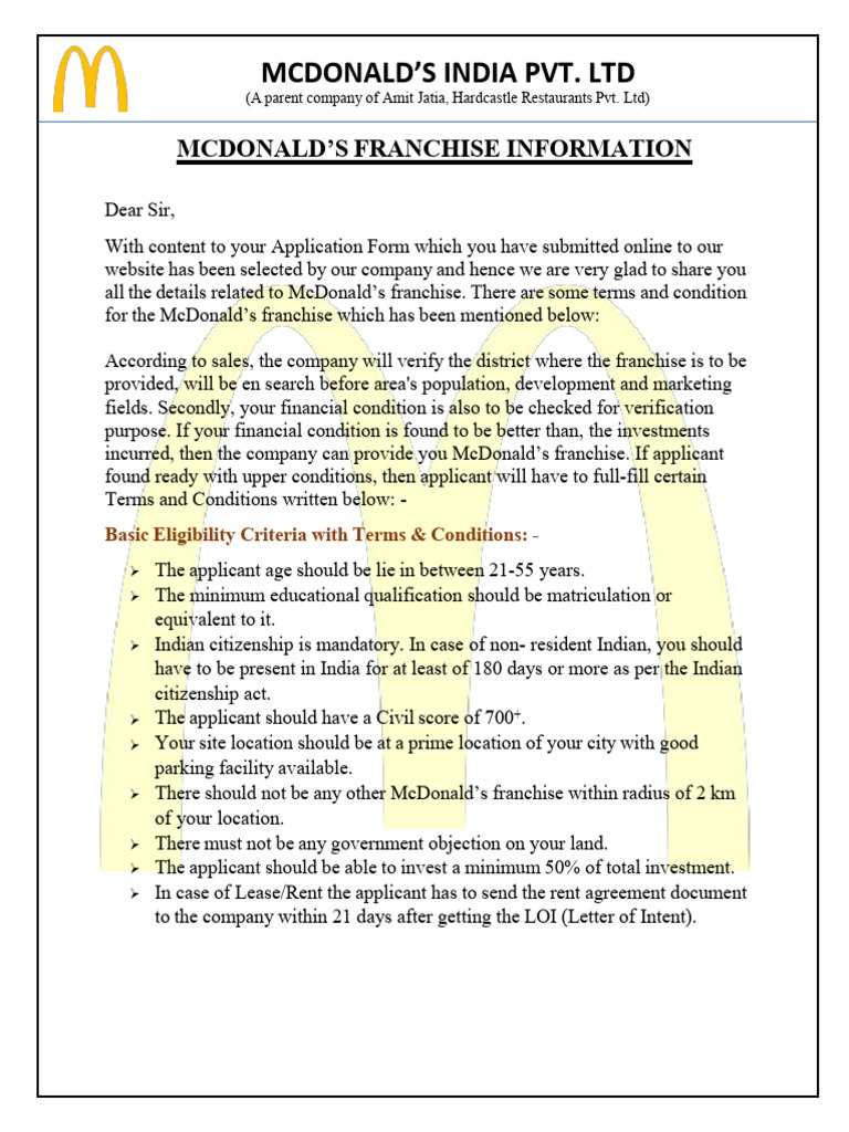 McDonald's Franchise Brochure | PDF | Franchising | Mc Donald's