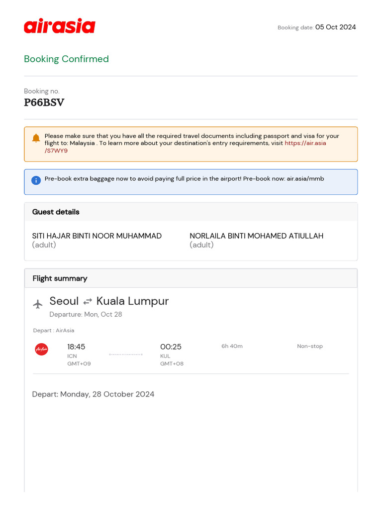 Luggage - Icn - Kul | PDF