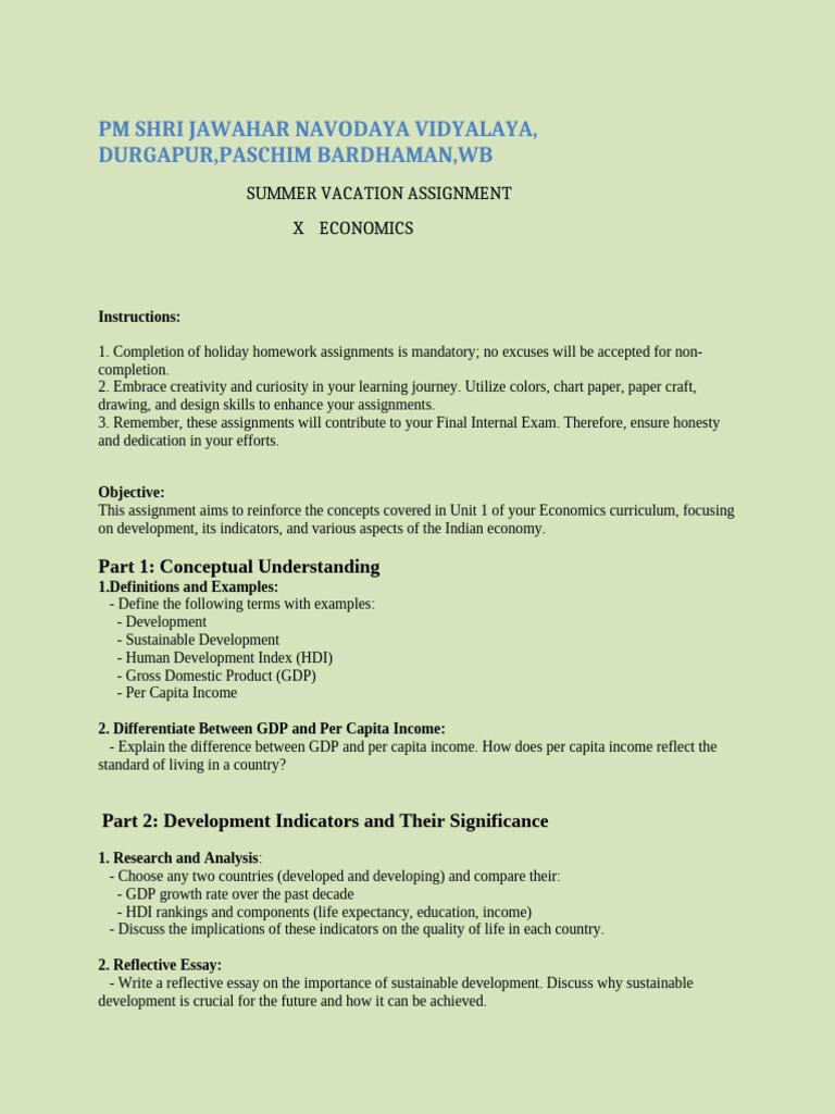Holiday Homework Assignment - X 2024-25 | PDF | Gross Domestic Product | Income