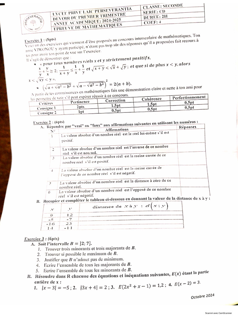 Devoir de Maths 2024-2025 | PDF