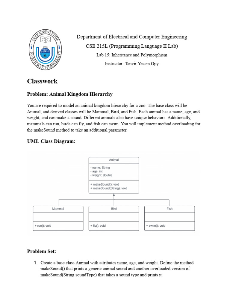 Lab 15 Manual CSE215 Summer 2024 | PDF | Method (Computer Programming) | Inheritance (Object ...