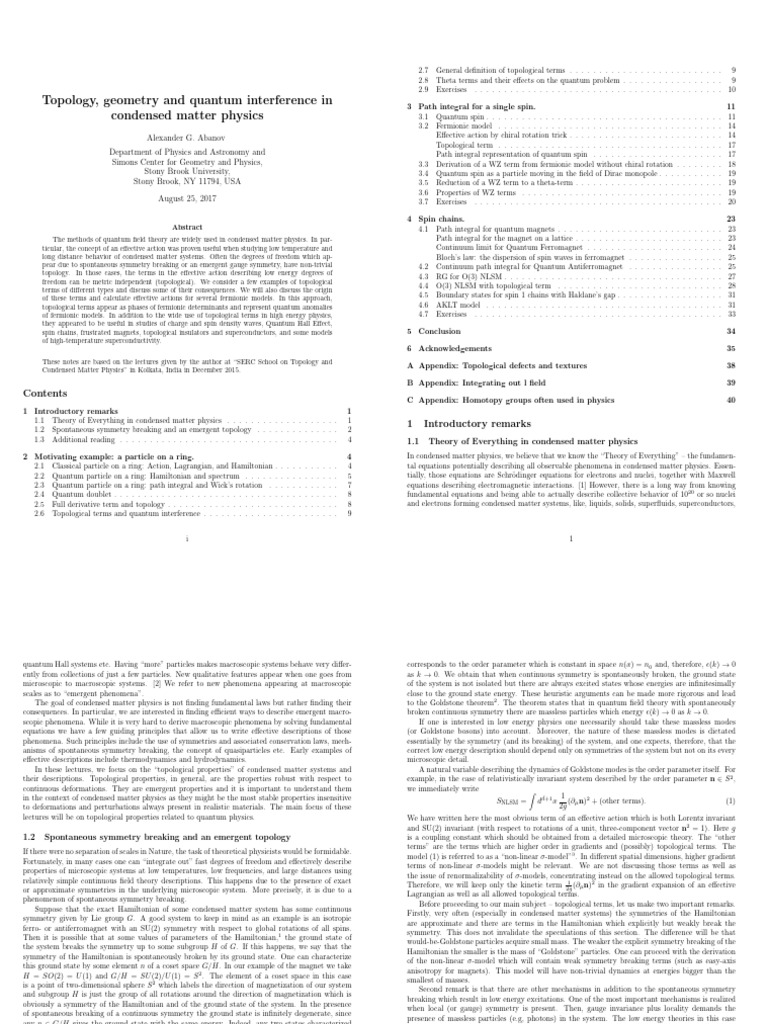(Abanov) Geometry-Topology in CMP | PDF | Condensed Matter Physics | Hamiltonian (Quantum Mechanics)