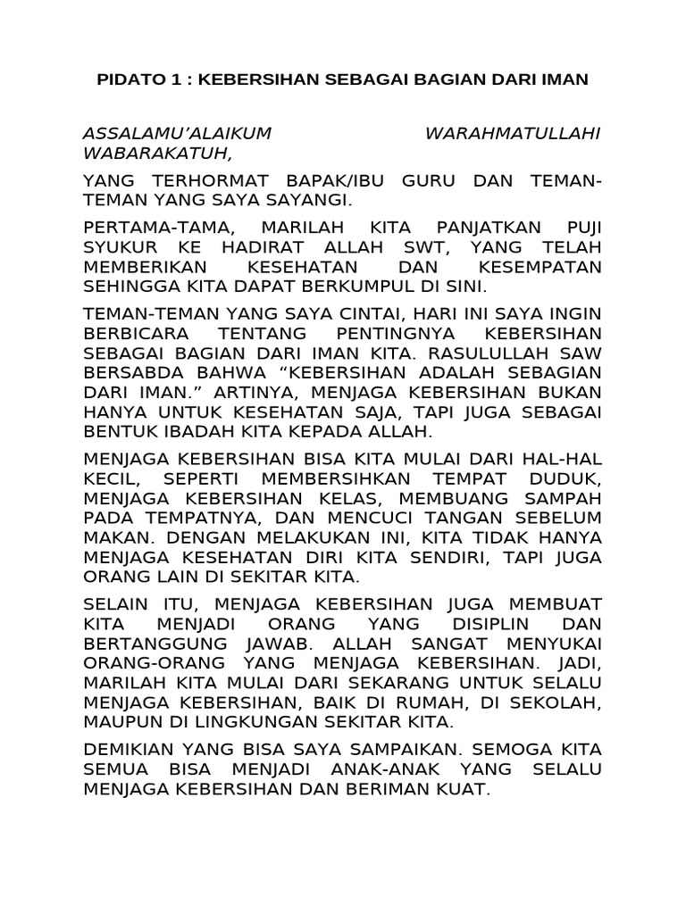 Pidato Kebersihan Sebagai Bagian Dari Iman | PDF