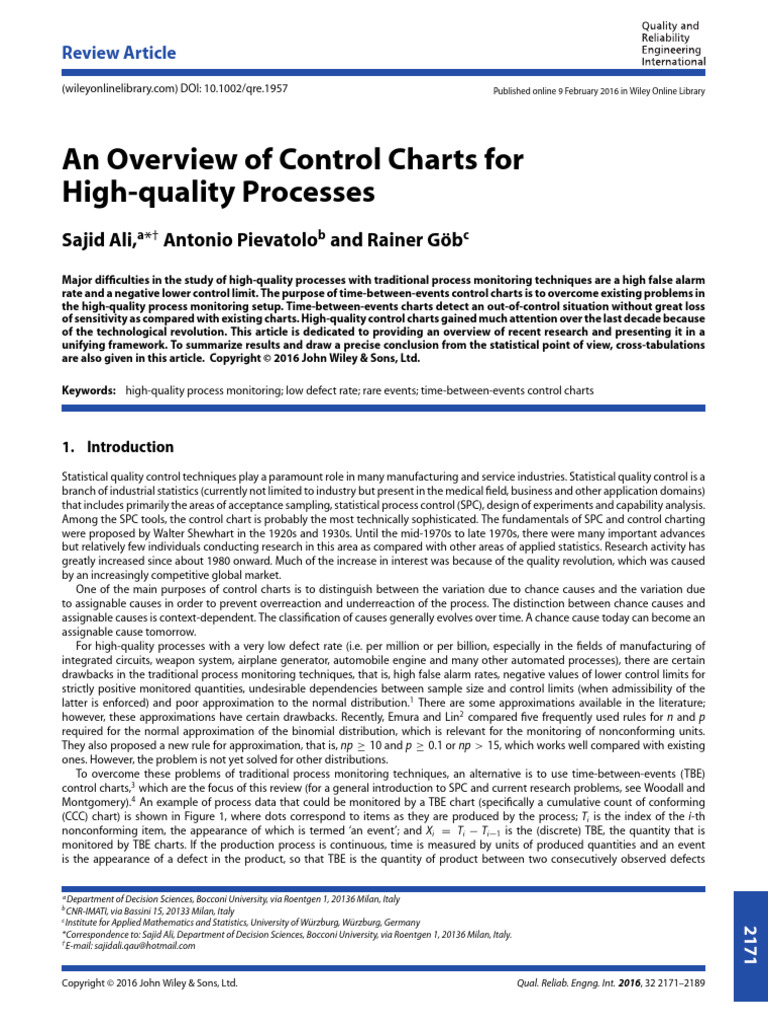 Quality Reliability Eng - 2016 - Ali - An Overview of Control Charts ...
