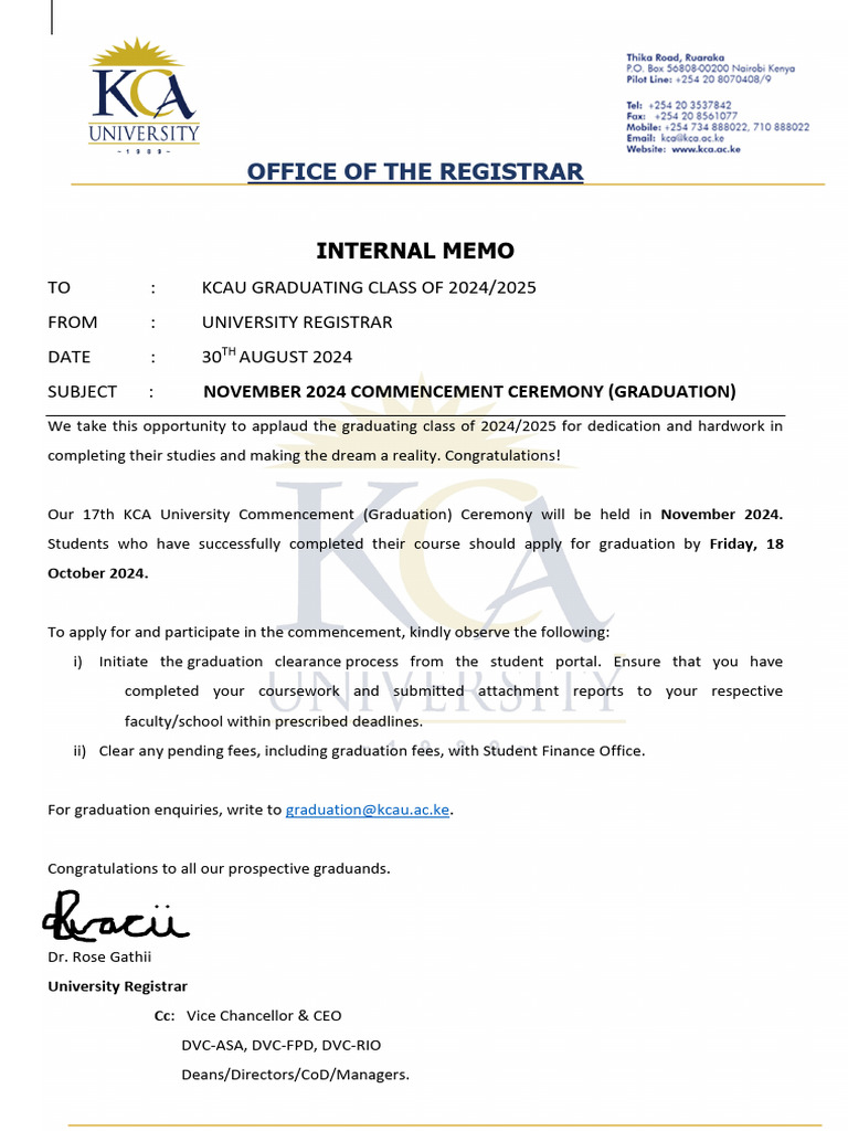 Memo - Clearance For November 2024 Graduation | PDF | Business | Art