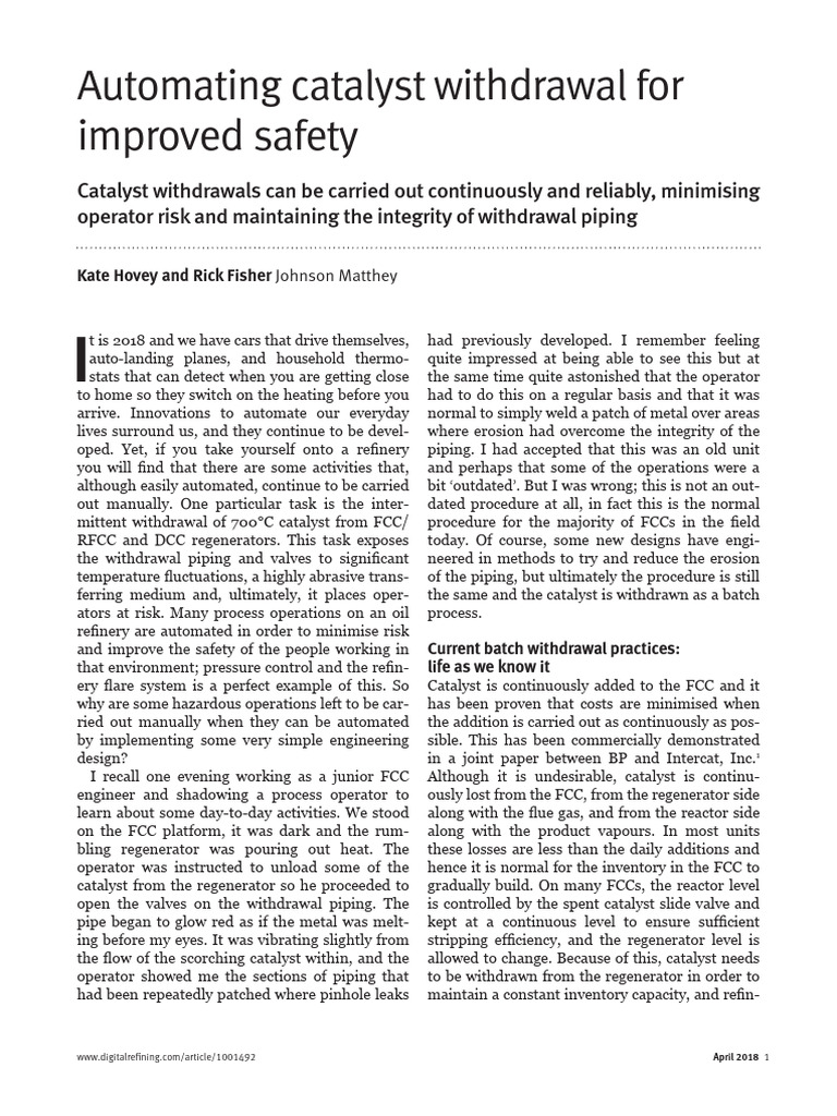 Automating Catalyst Withdrawal | PDF | Chemical Reactor | Process ...
