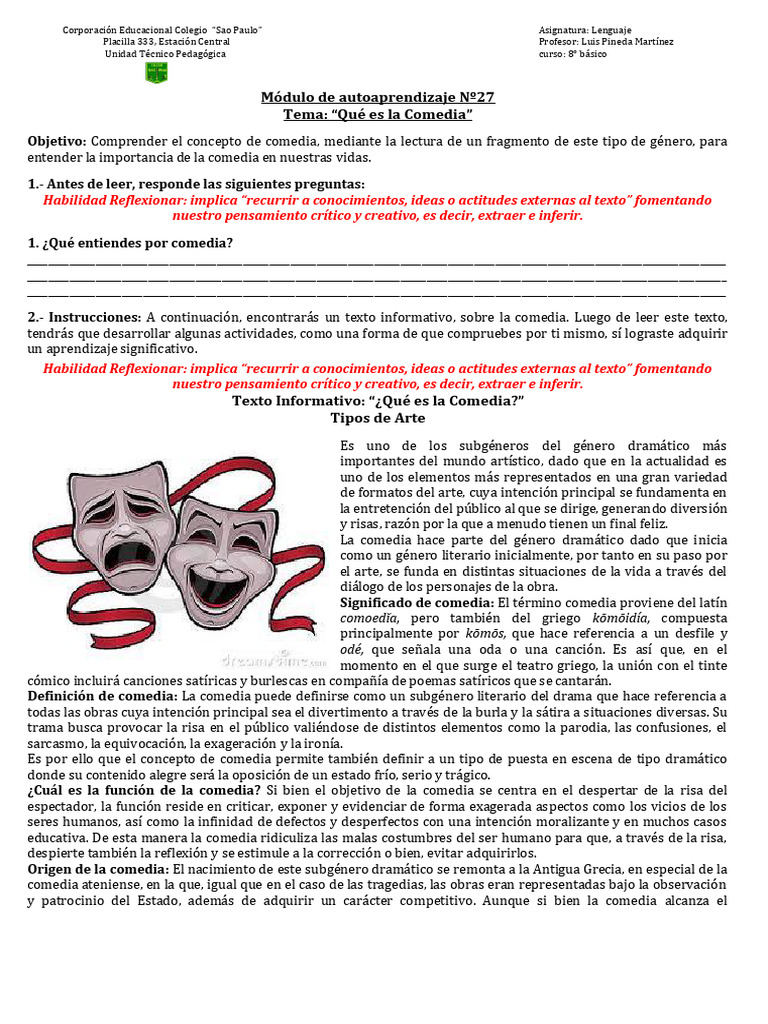 Ma27 Lenguaje 8°B | PDF | Comedia | La risa