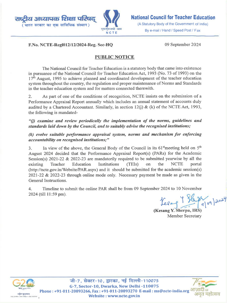 NCTE - Public Notice PAR-2024 | PDF