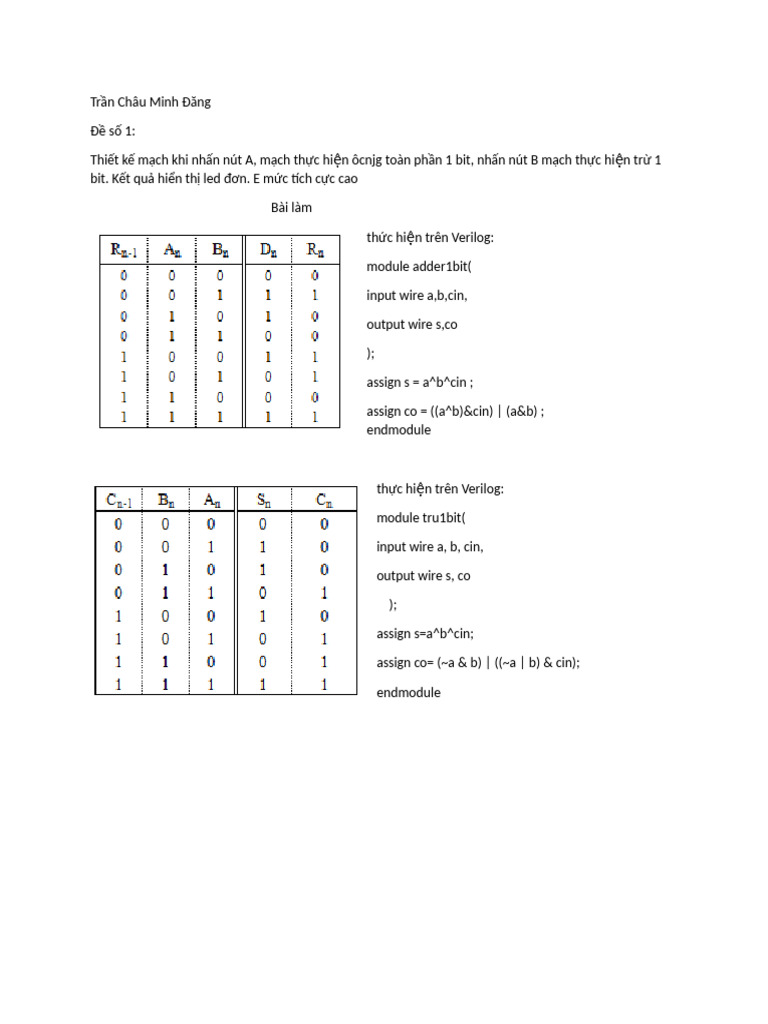 KT1 FPGA CT3 TranChauMinhDang | PDF