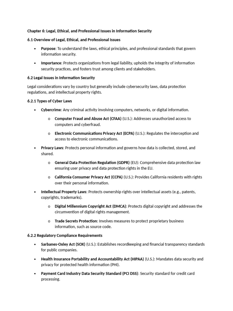 Chapter 6 Reviewer - Legal, Ethical, and Professional Issues in Information Security | PDF ...