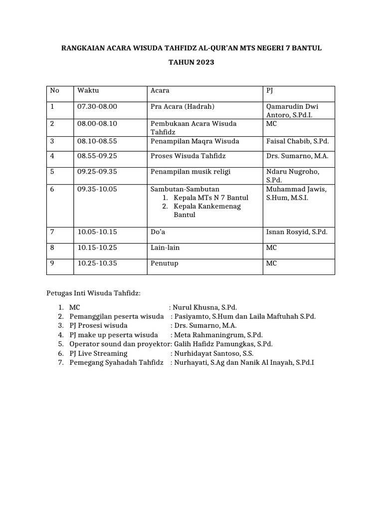 Rangkaian Acara Wisuda Tahfidz Al | PDF