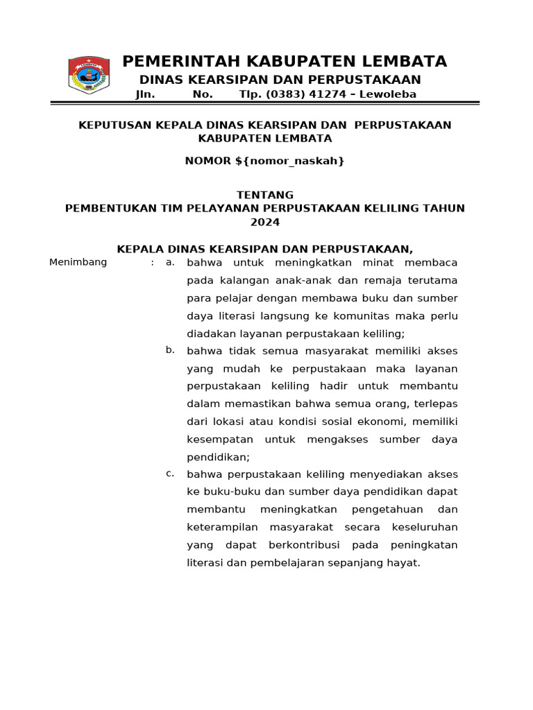 SK Layanan Perpus Keliling | PDF