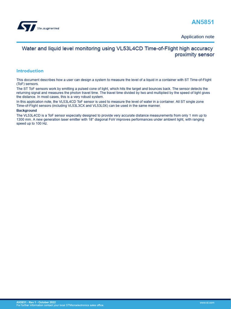 Liquid Level Monitoring (VL53L4CD) | PDF | Calibration | Metrology
