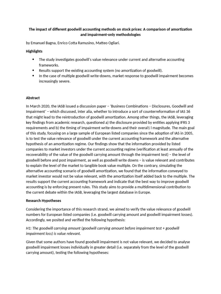 The Impact of Different Goodwill Accounting Methods On Stock Prices ...