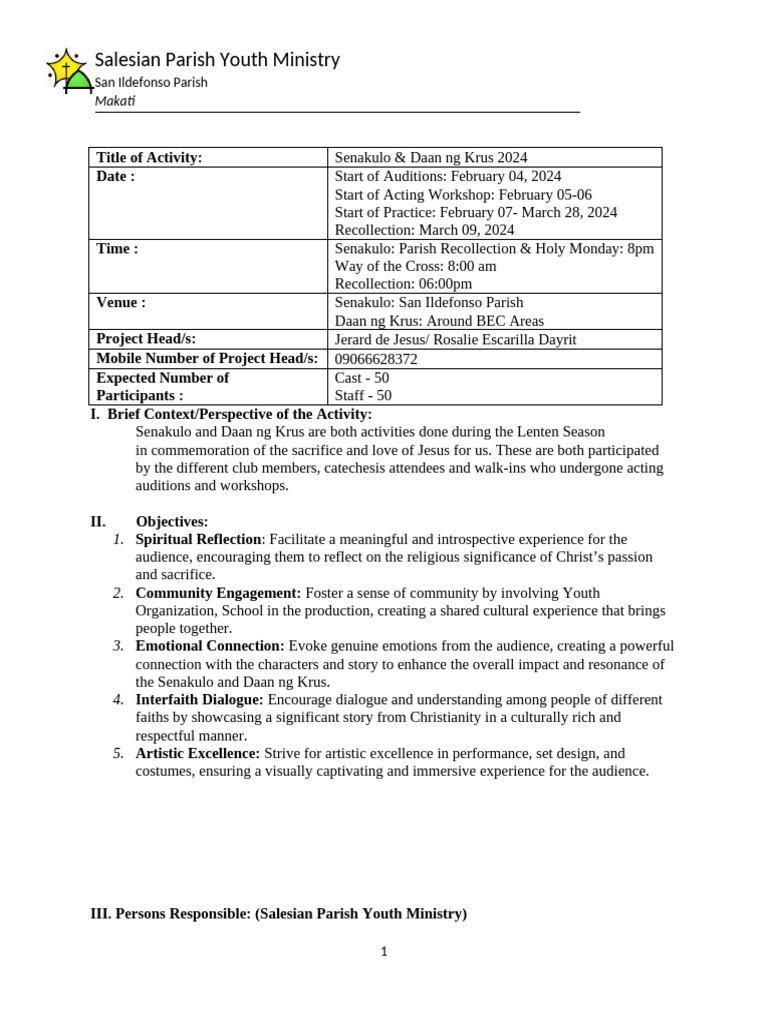 Daan NG Krus and Senakulo 2024 | PDF