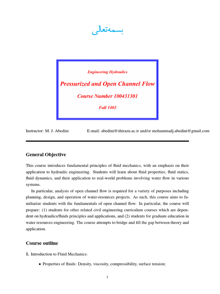 Course Outline Hydraulics | PDF | Fluid Dynamics | Mechanics