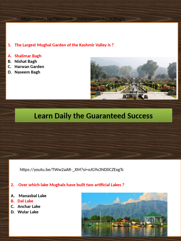 MCQS On Tourist Destinations of Jammu and Kashmir by Learn Daily The Guranteed Success | PDF ...