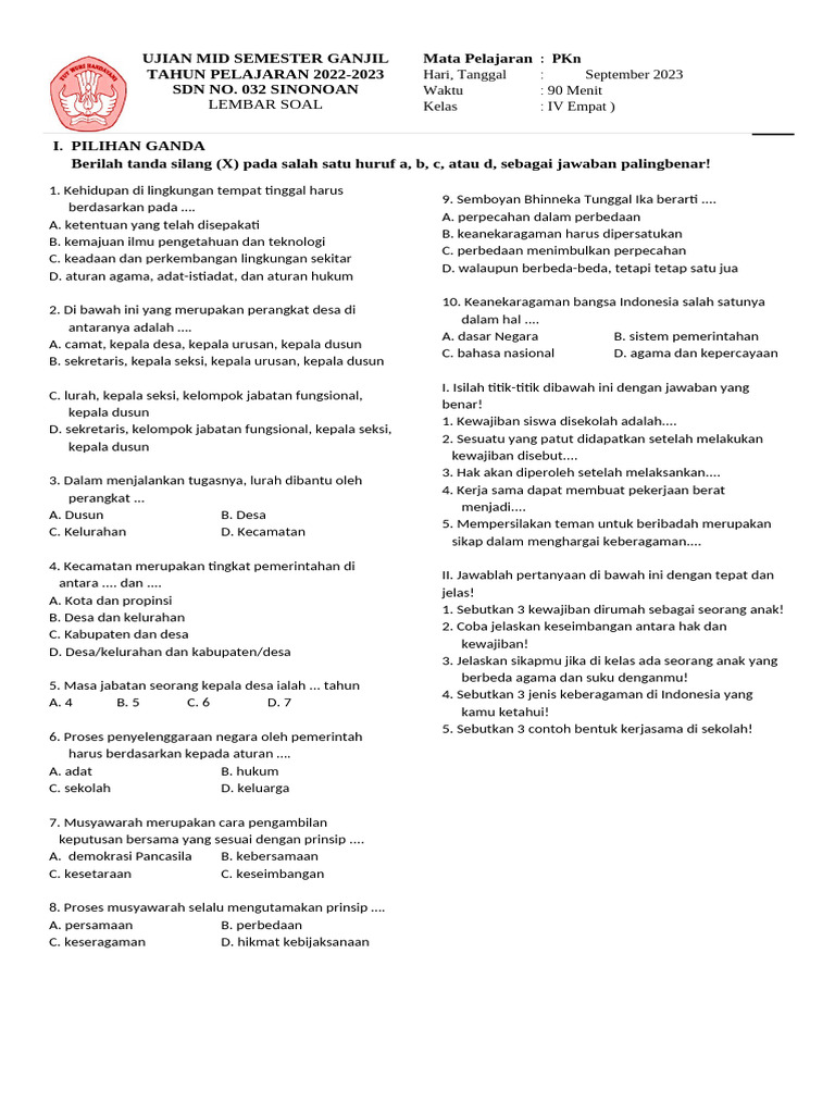 Soal Ujian PKN | PDF | Karier & Perkembangan | Kajian Bahasa Asing
