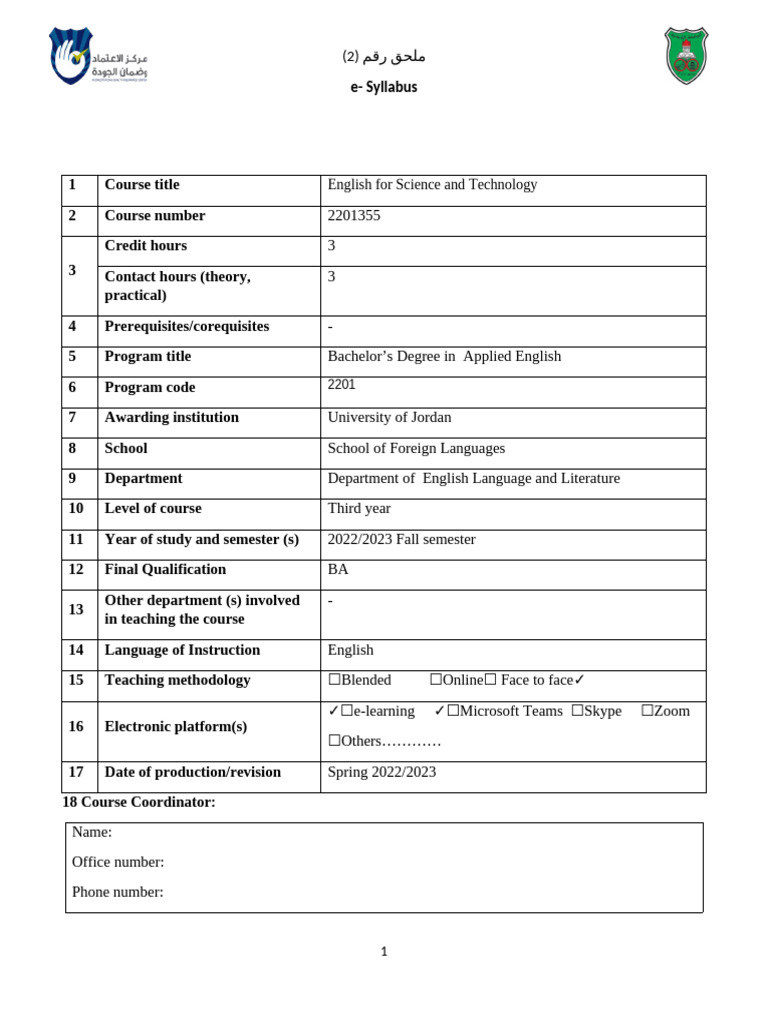 English for Science and Technology Syllabus | PDF | Linguistics ...