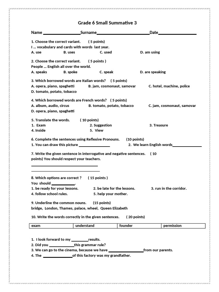 Grade 6 Small Summative Assessment 3 | PDF
