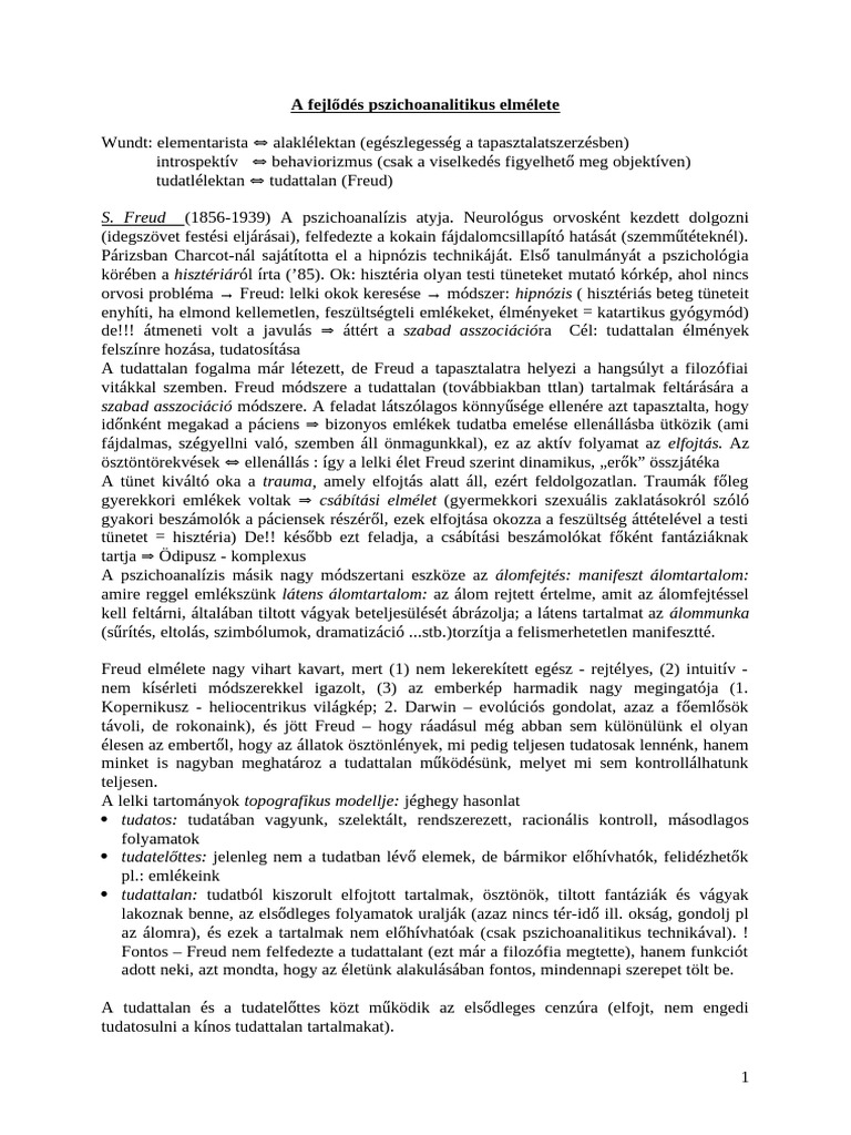A Fejlodes Pszichoanalitikus Elmelete | PDF