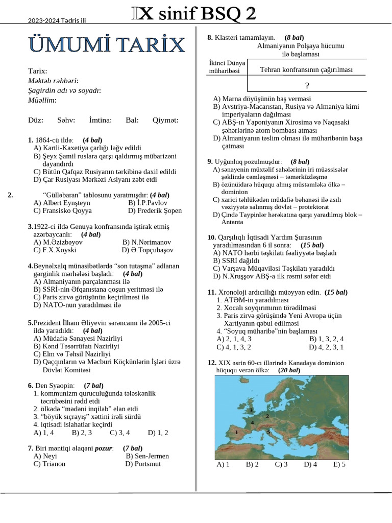 IX Ümumi Tarix BSQ-2 | PDF
