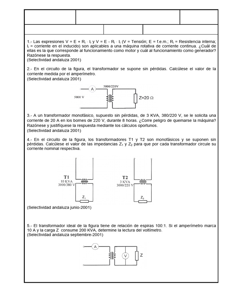 Ejercicios Trafos IES Sierra Mágina (Electrotecnia 2º Bach) | PDF | Transformador | Energia ...