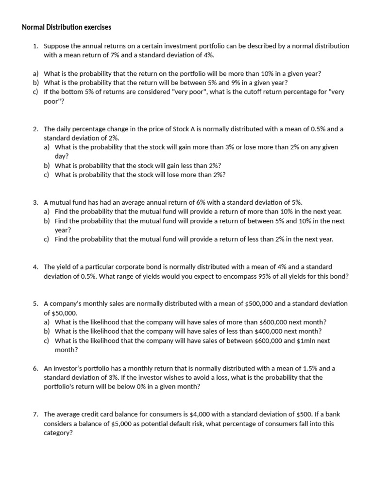Normal Distribution Probability Exercises | PDF | Interest | Financial ...