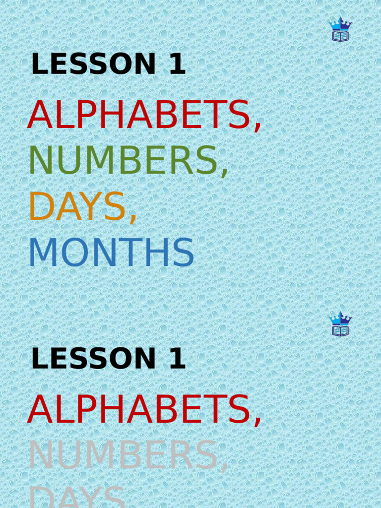 Be01 - Lesson 1 - Alphabet, Numbers, Days, Months | PDF
