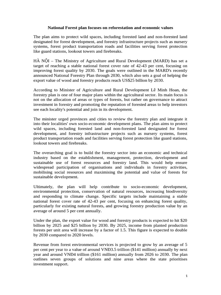 National Forest Plan Focuses On Reforestation and | PDF | Forestry ...