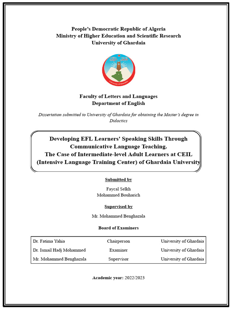 Developing EFL Learners' Speaking Skills Through Communicative Language | PDF | English As A ...