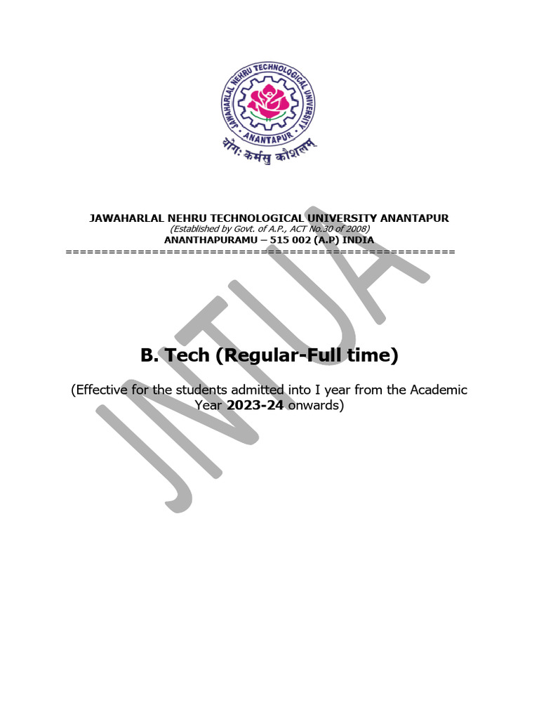 Jntua Btech Food Technology R23 I Year I Semester Course Structure And Syllabus Pdf 