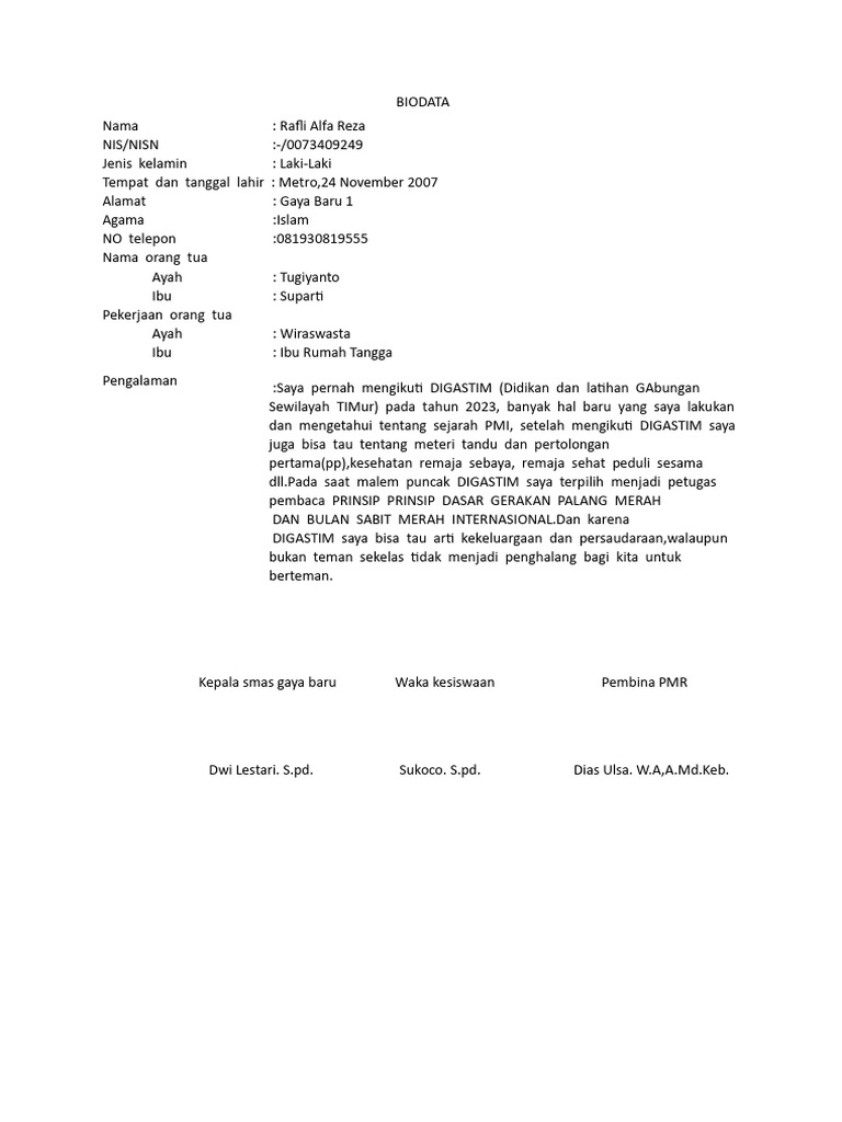 Biodata Rafli | PDF | Ilmu Sosial | Kesehatan Holistik