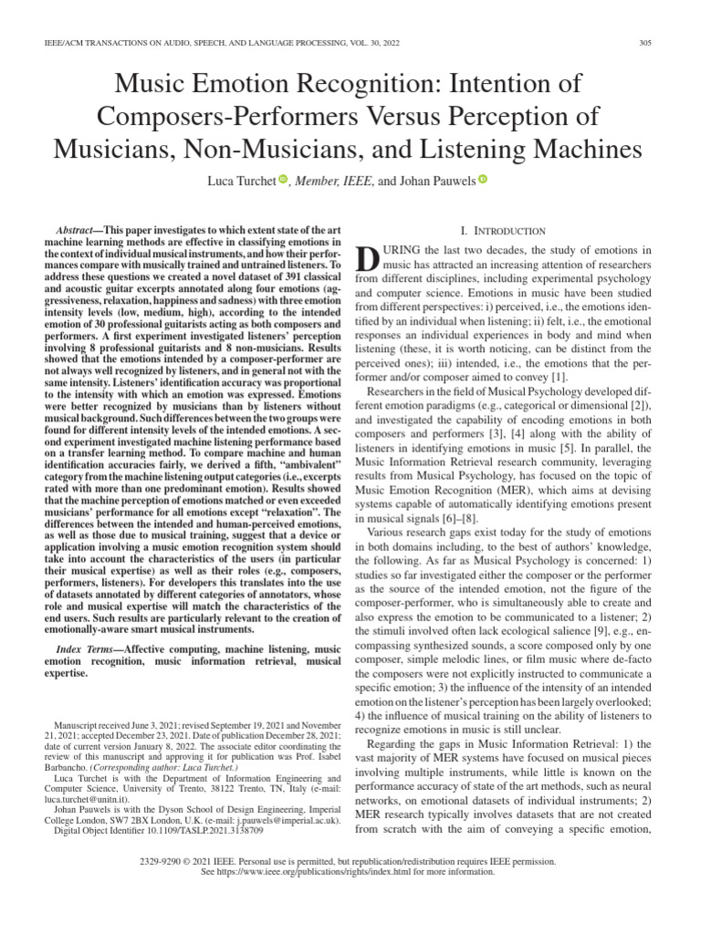 Music Emotion Recognition Intention of Composers-Performers Versus ...