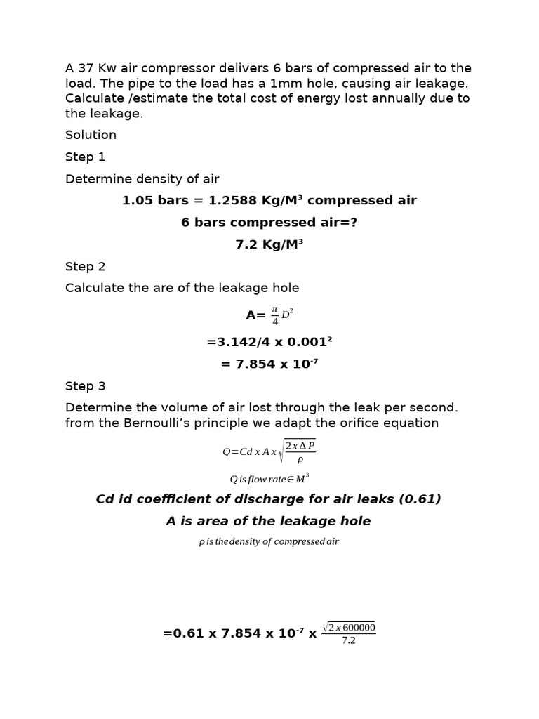 A 37 KW Air Compressor Delivers 6 Bars of Compressed Air To The Load ...