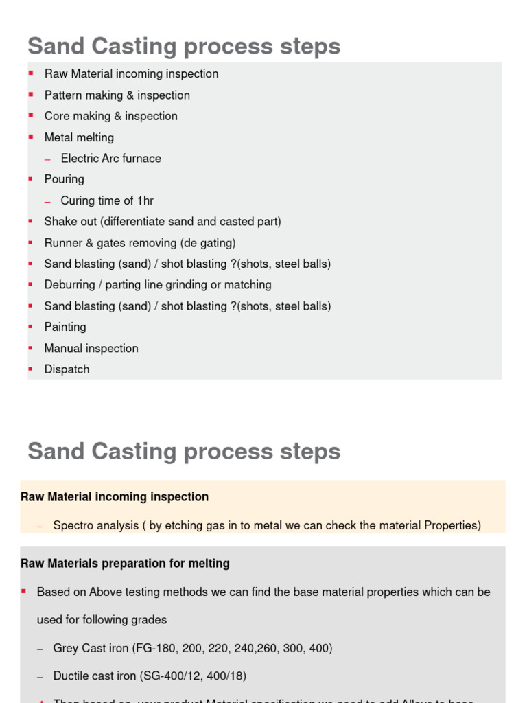 Sand Casting Process and Parameters | PDF | Casting | Cast Iron