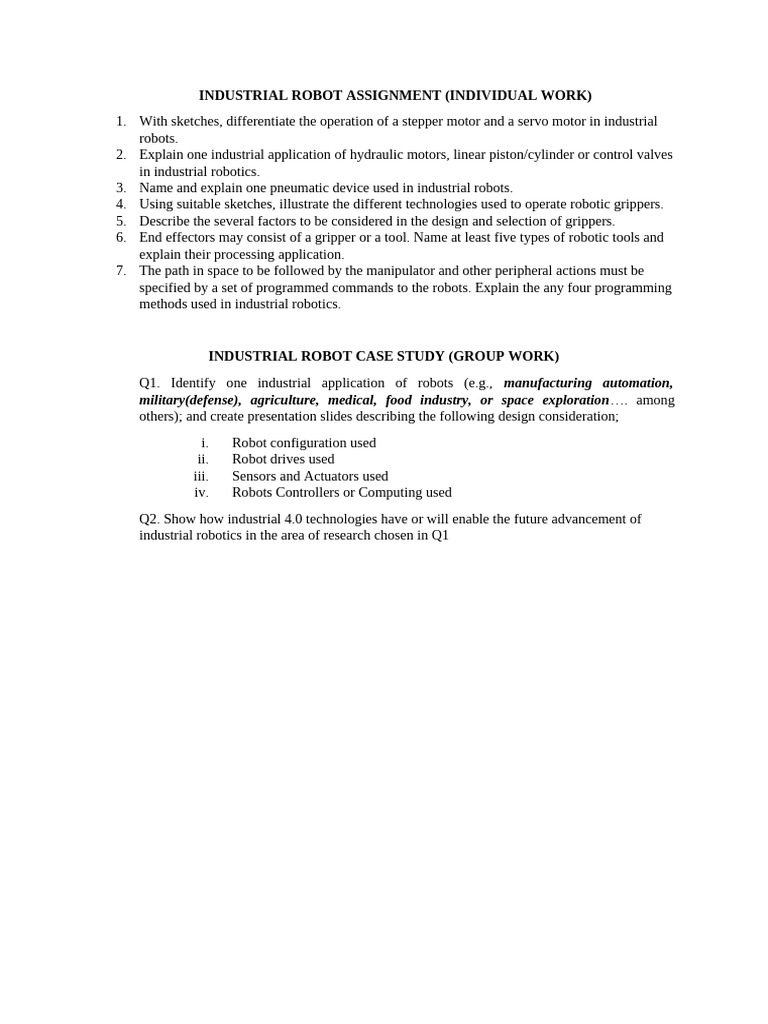Industrial Robot Assignment and Case Study | PDF