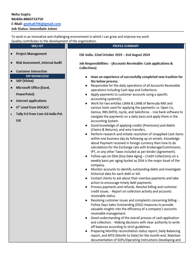 Neha Gupta - CV-2 | PDF | Cash | Business