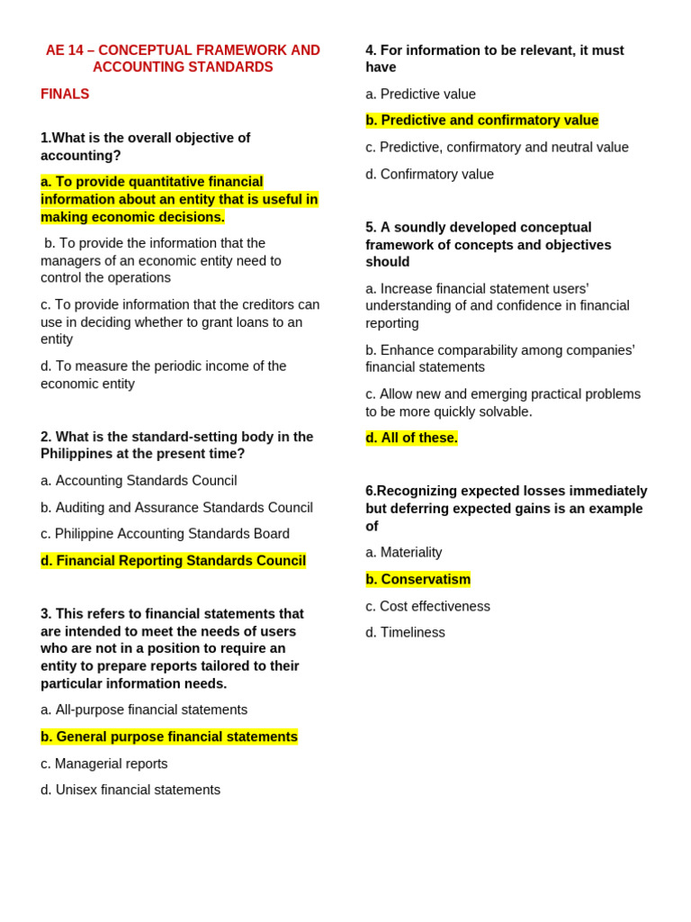 AE 14 - Conceptual Framework and Accounting Standards | PDF | Expense ...